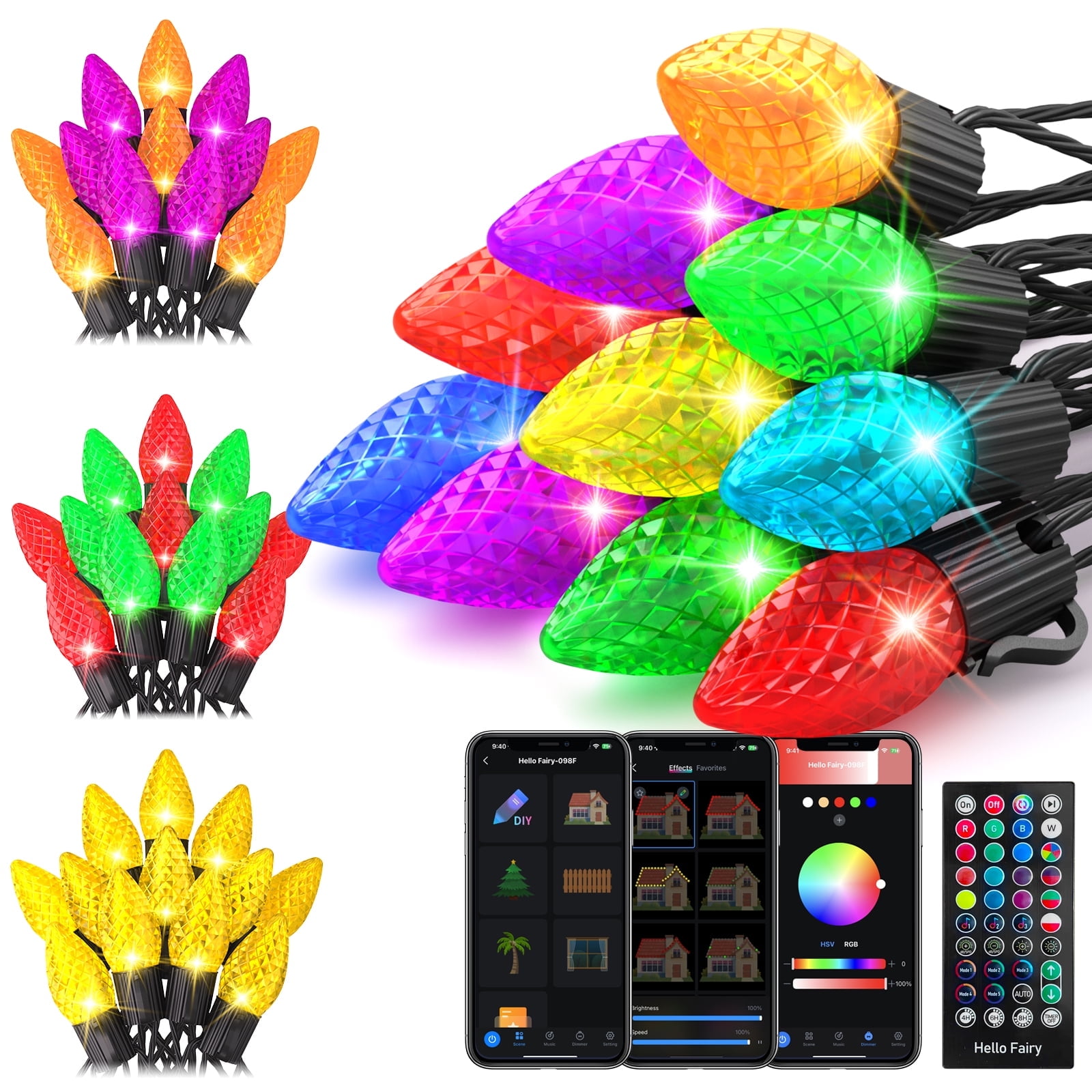 198FT Christmas Smart C9 String Lights 300 LED Extendable DIY Color ...