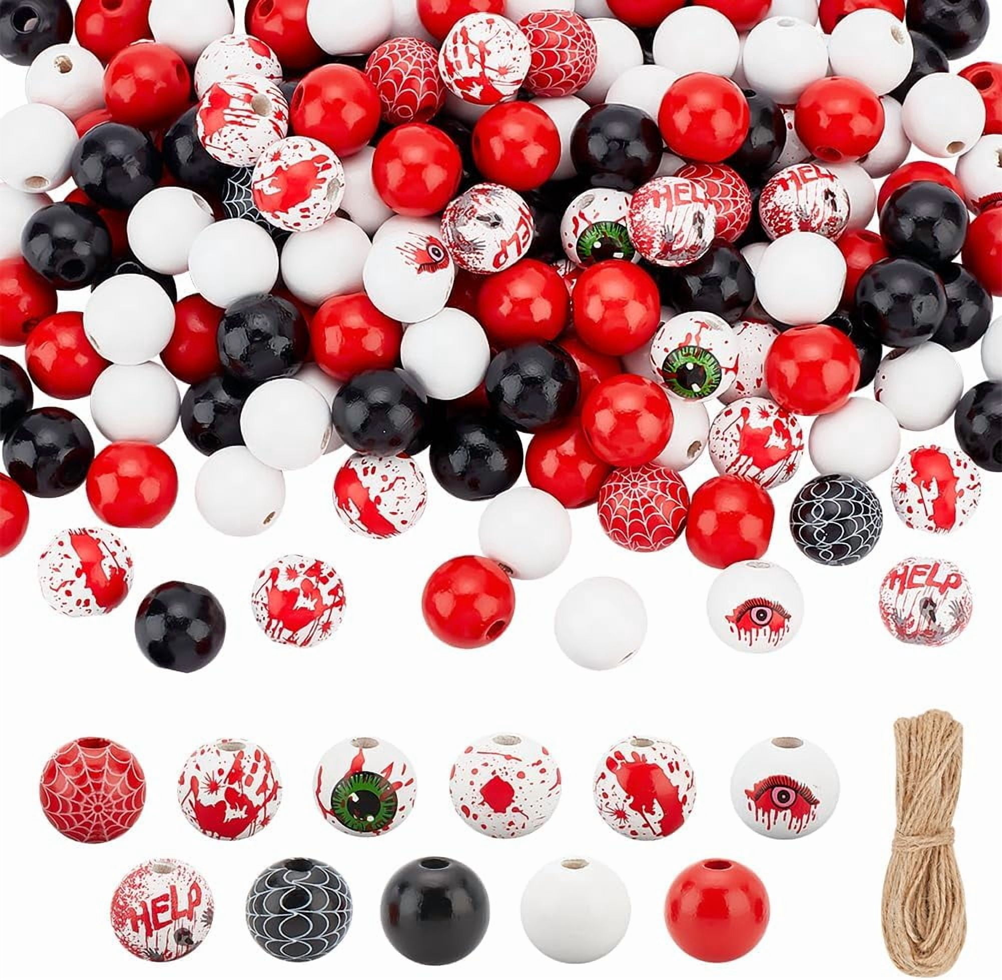 198Pcs Wood Beads Bloody Wooden Beads Wooden Eye Beads Spider Web Beads ...