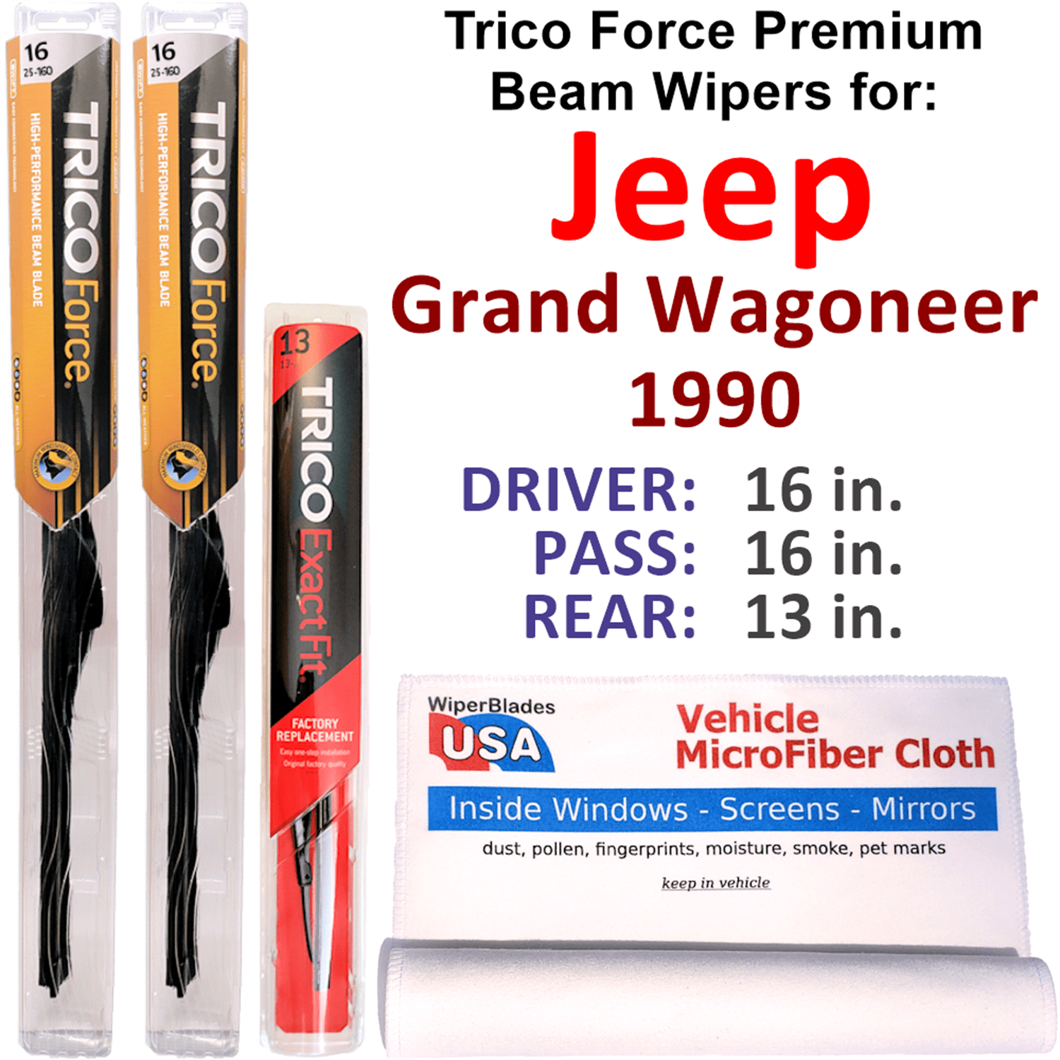 1990 Jeep Grand Wagoneer Performance Beam Wipers (Set of 3) w/Rear ...
