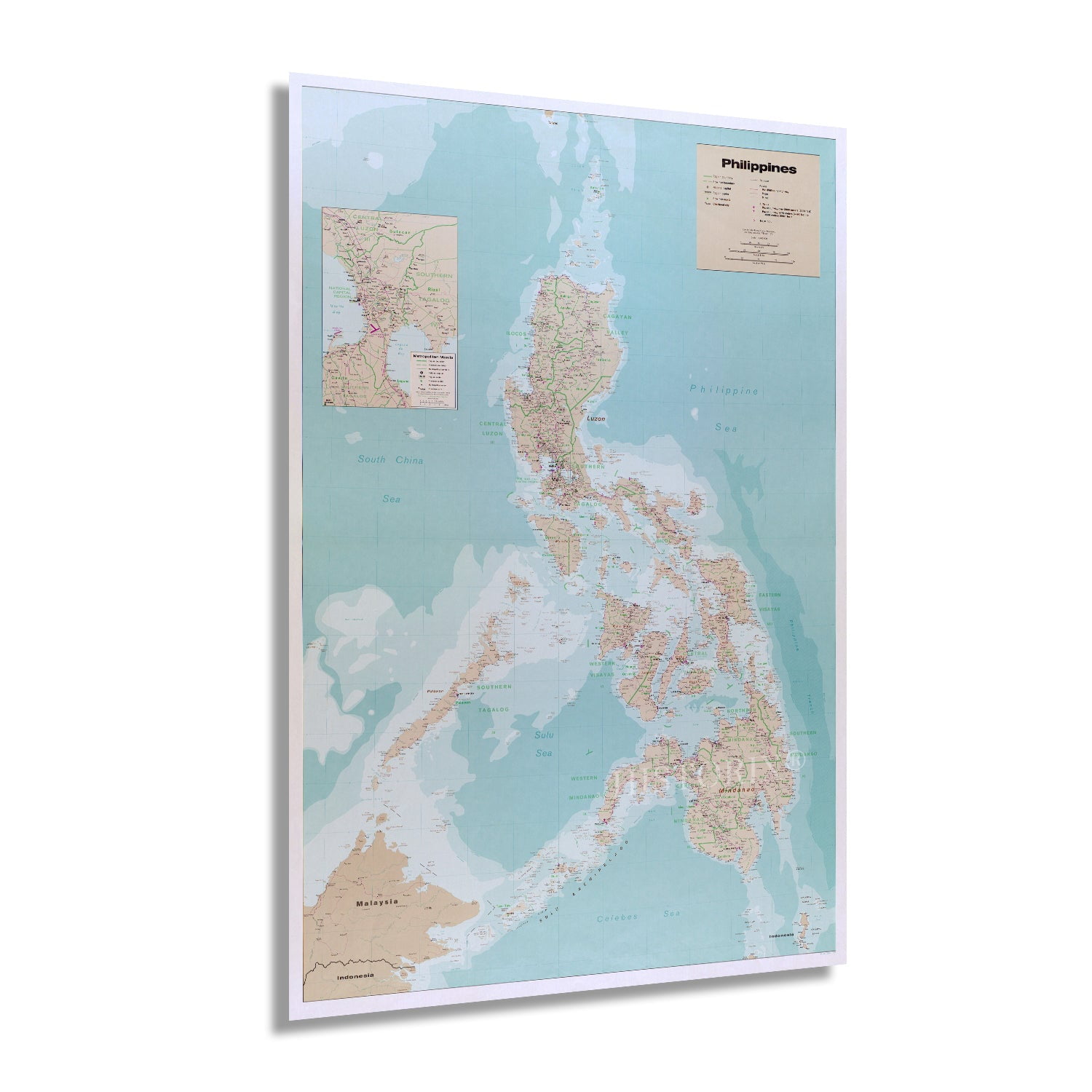 1990 Map of the Philippines - Philippine Islands Map - Includes Inset ...