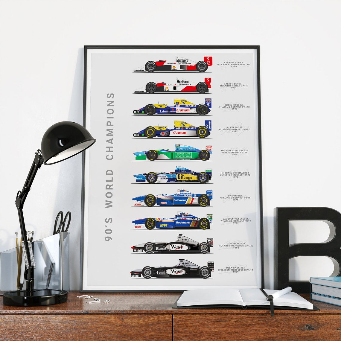 1990's World Championship Winning Cars F1 Poster / McLaren Mercedes F1 ...