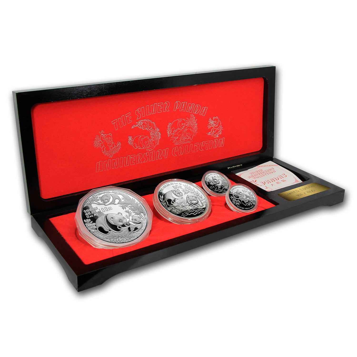 1991 China 10th Anniversary Silver 4-Coin Panda Proof Collection ...