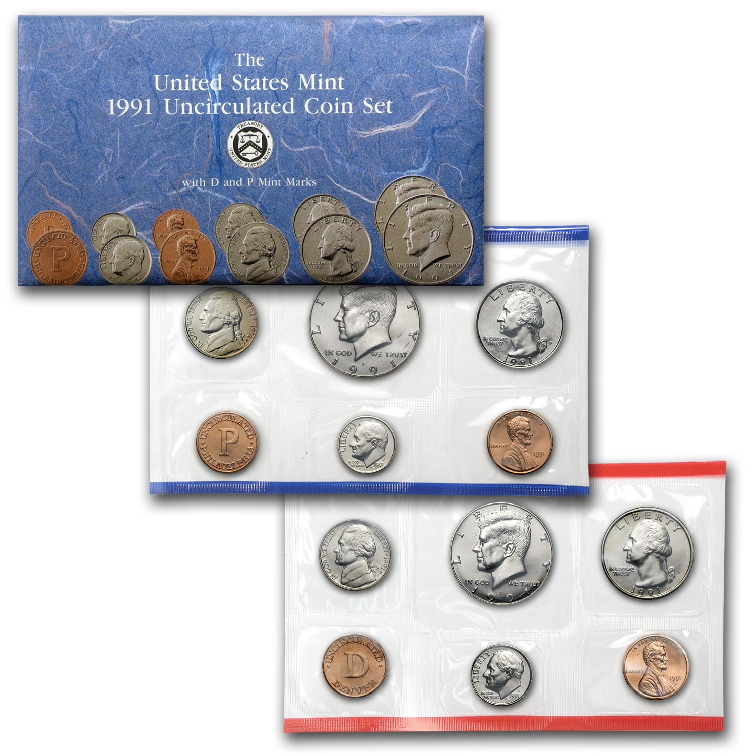 U.S. Mint 1991 Uncirculated Coin Set, Cent, Nickel, Dime, Quarter, Half ...