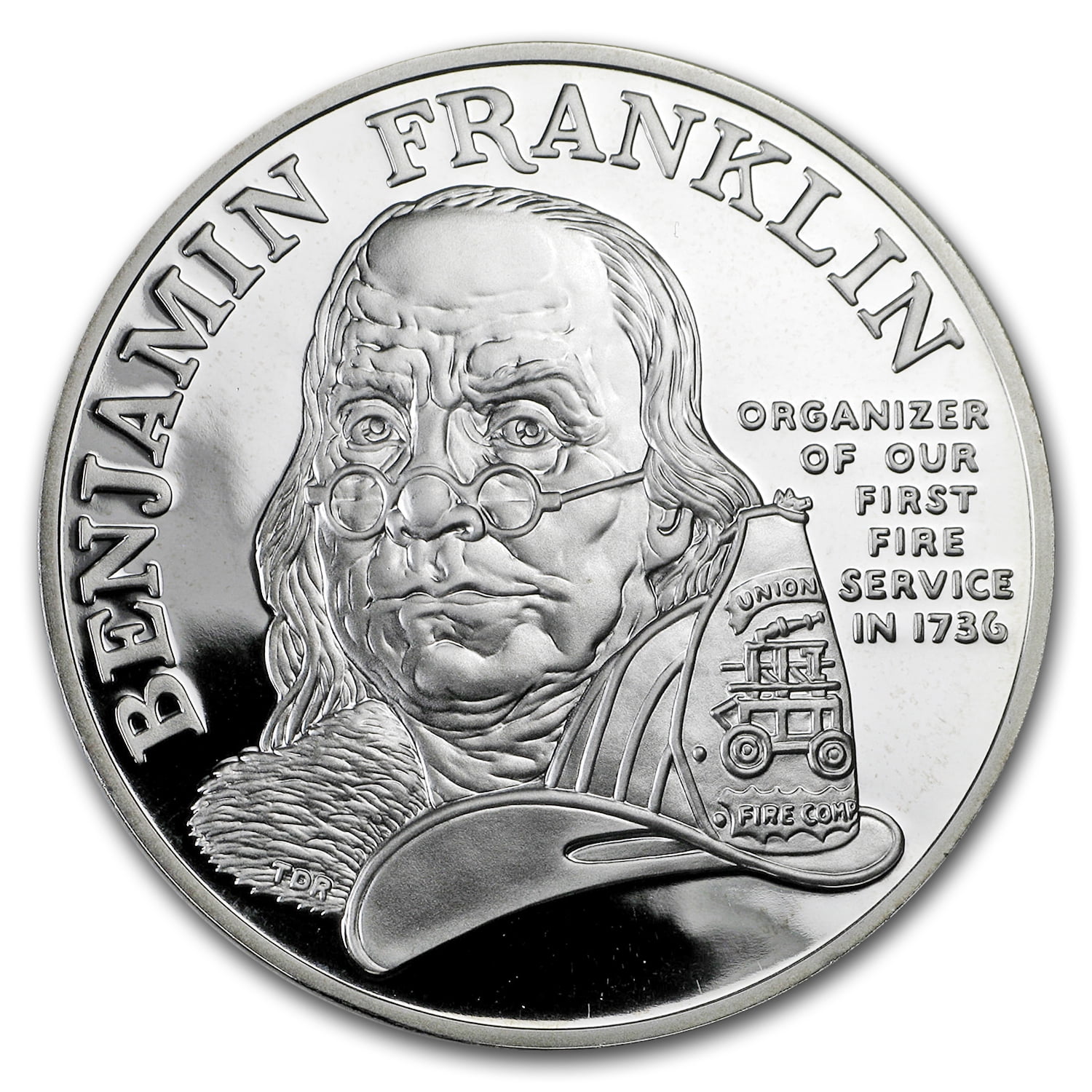 U.S. Mint 1992 1 oz Silver Medal, Benjamin Franklin Firefighters ...