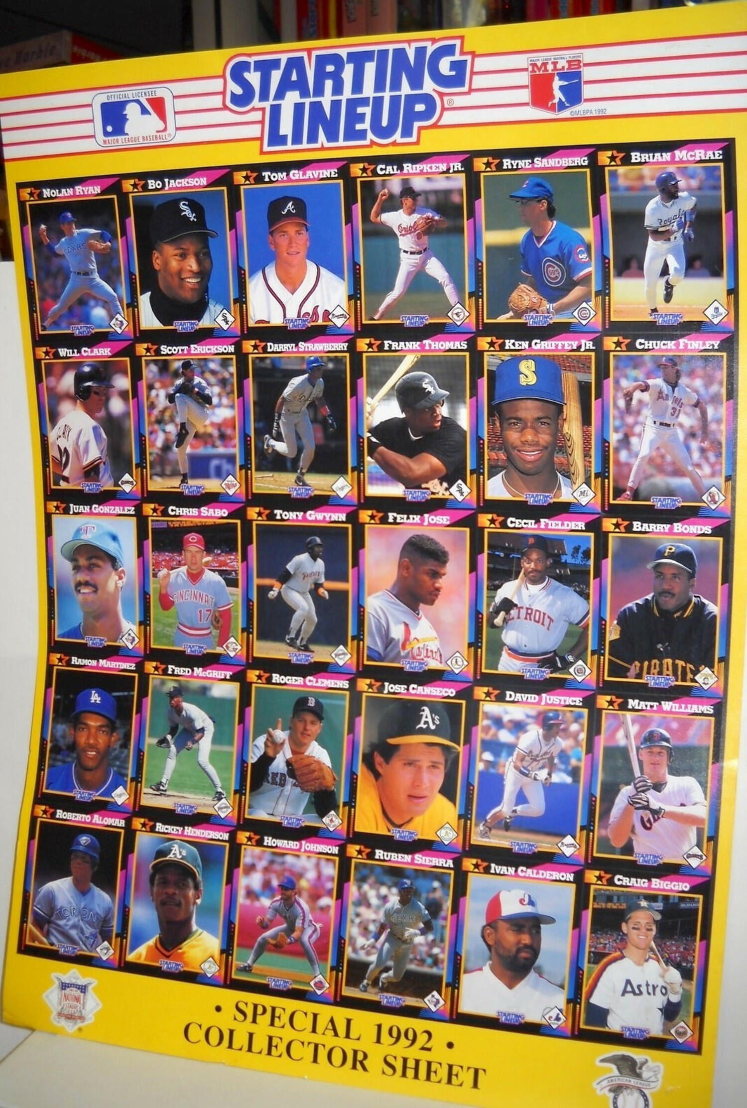 1992 Kenner Starting Lineup Baseball Card poster size uncut collector ...