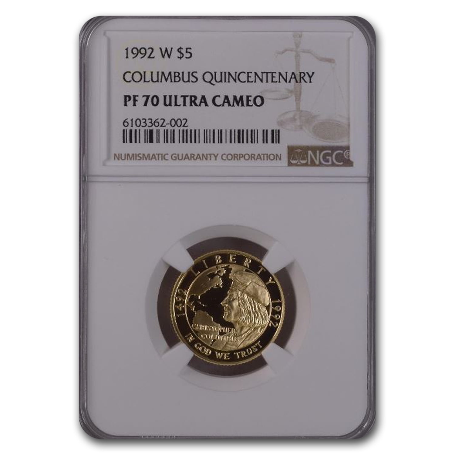 1992-W Gold $5 Commem Columbus Quincentenary PF-70 NGC - Walmart.com