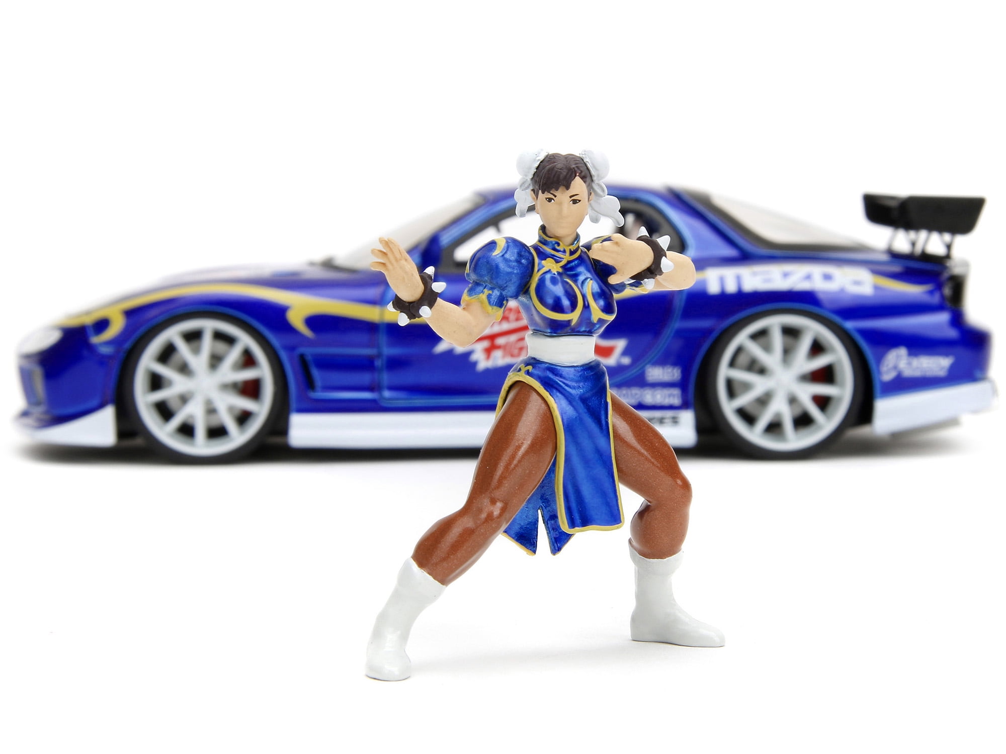 1993 Mazda RX-7 Candy Blue Metallic with Graphics and Chun-Li Diecast ...