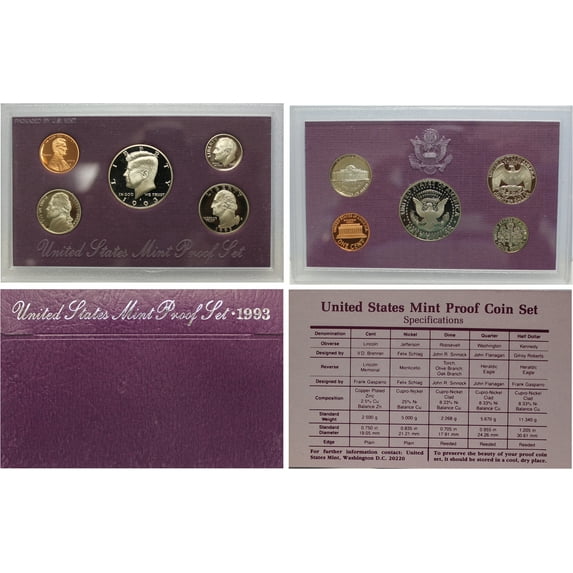 1993 Proof Set - U.S. Mint 5-Coin Set - Includes COA & OGP - Walmart.com