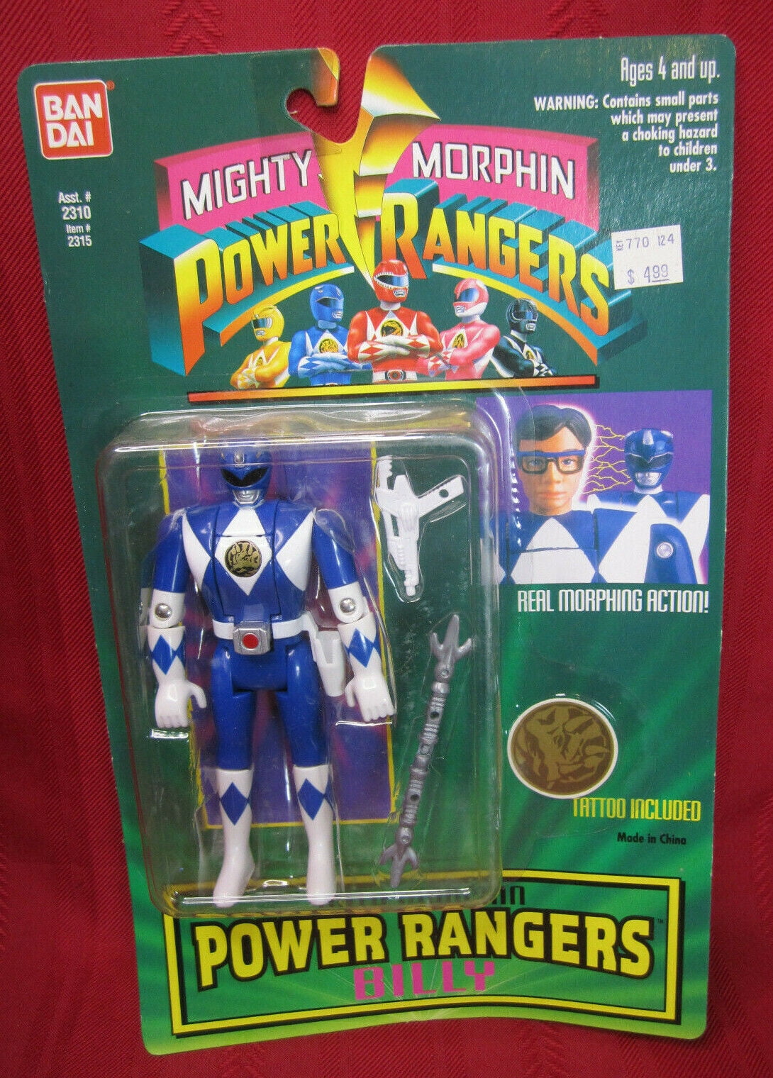 1994 Bandai Mighty Morphin Power Rangers Billy Blue Ranger Action ...