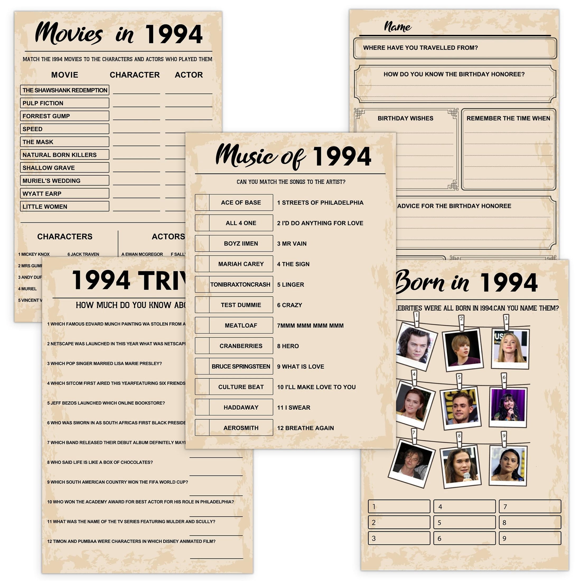 1994 Nostalgia Party Games Bundle - 5 Fun Activities for 10 Guests ...