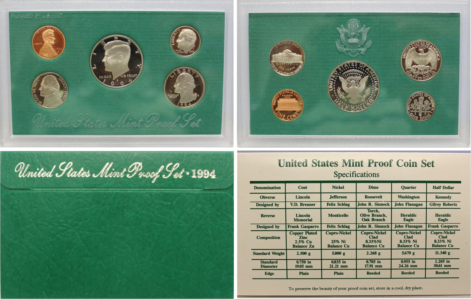 1994 Proof Set - U.S. Mint 5-Coin Set - Includes COA & OGP - Walmart.com
