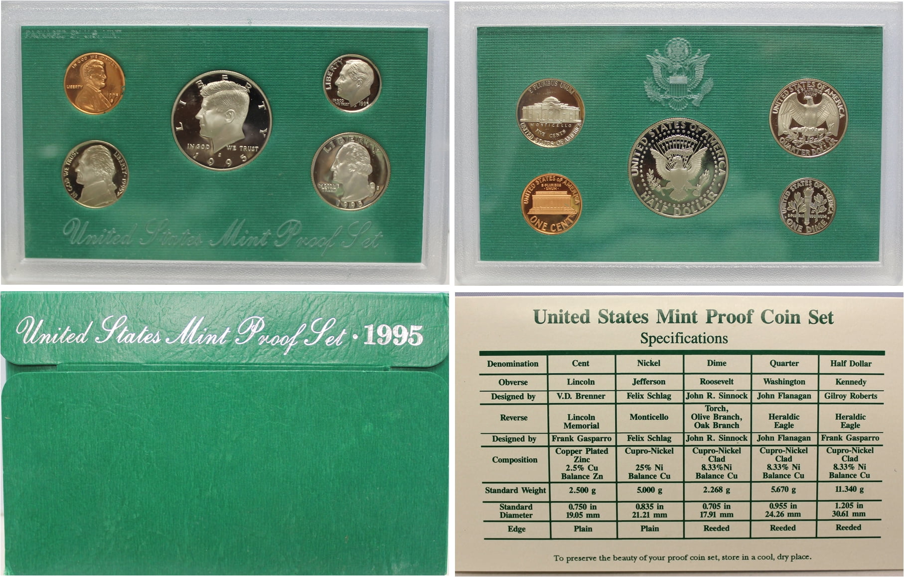 1995 Proof Set - U.S. Mint 5-Coin Set - Includes COA & OGP - Walmart.com