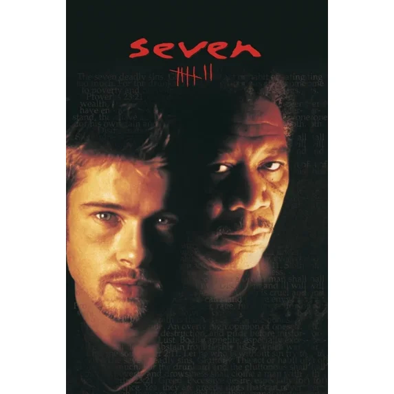 1995 Seven Movie Poster Brad Pitt Morgan Freeman Gwyneth Paltrow Se7En ...