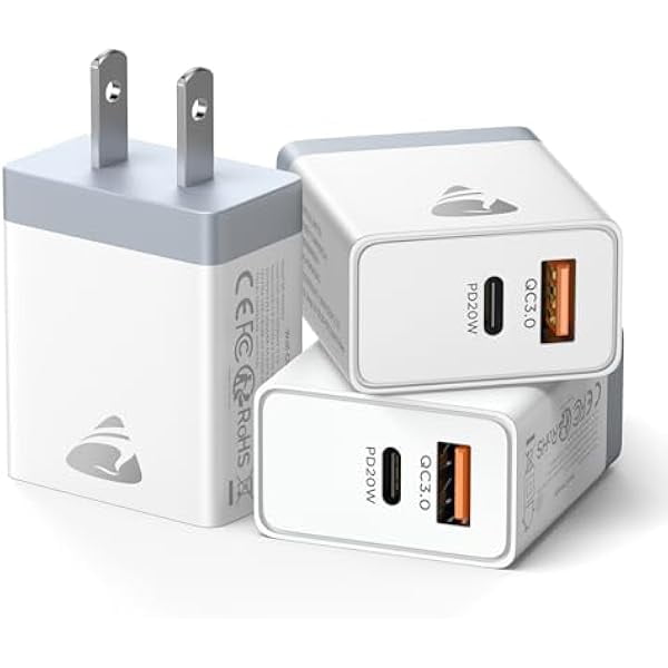 1996 [3 Pack] USB C Charger Block, 20W Dual Port Type C Wall Charger ...
