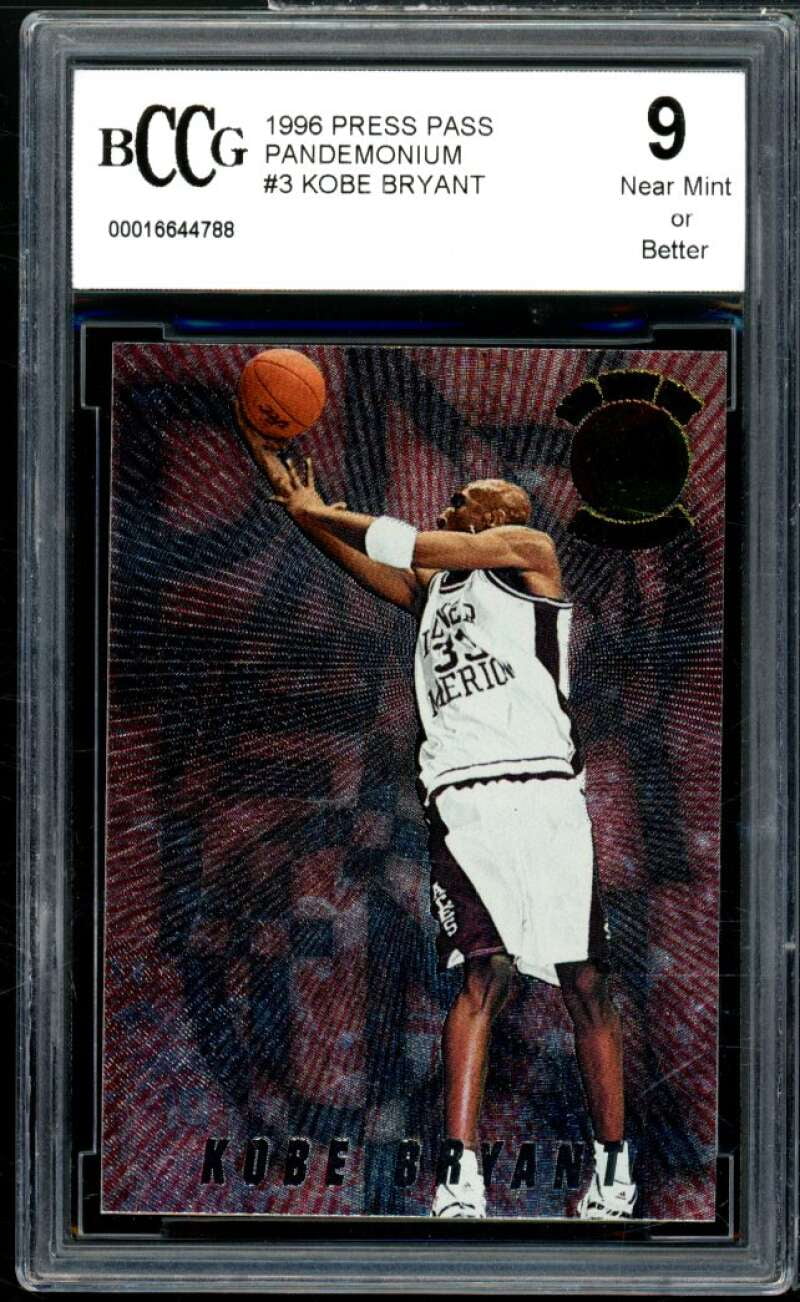 1996 Press Pass Pandemonium #3 Kobe Bryant Rookie Card BGS BCCG 9 Near ...