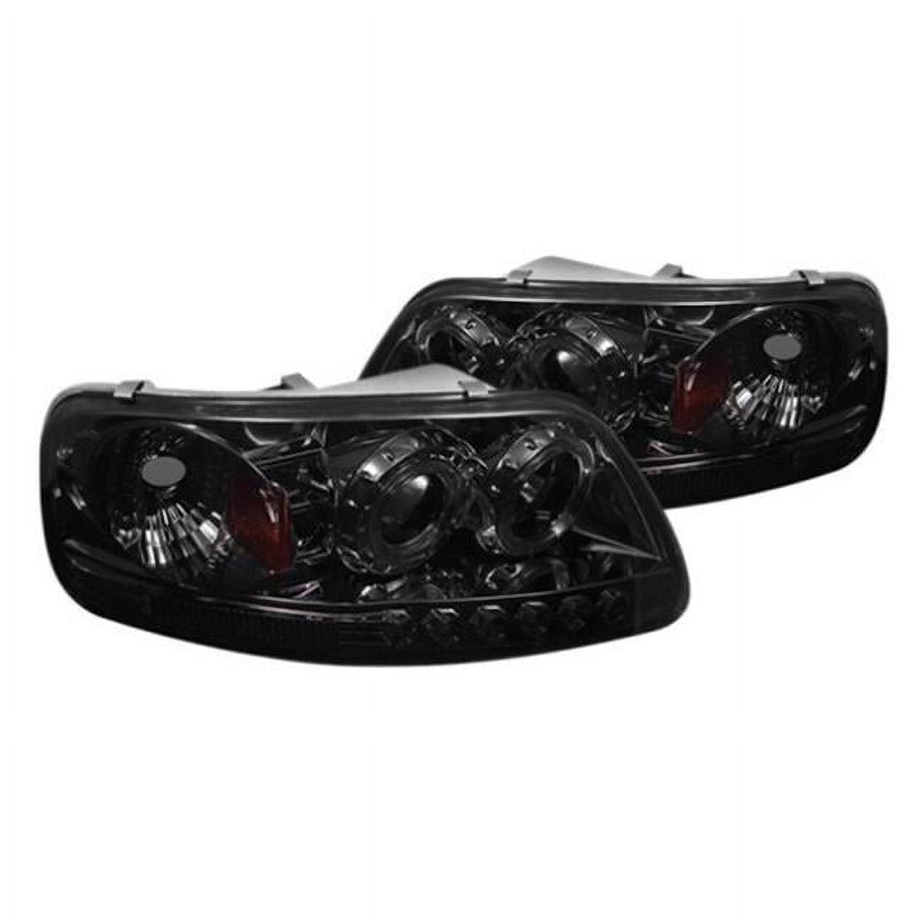 1997-2003 Ford F150 Chrome & Smoke Halo Projector LED Headlights ...