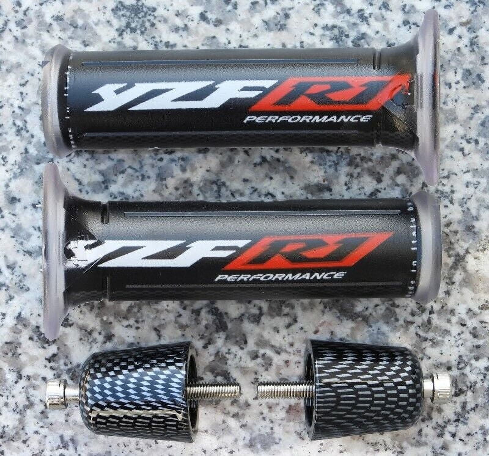 1998-2022 Yamaha YZF R1 RED GEL LOGO HAND GRIPS with CARBON BAR ENDS ...