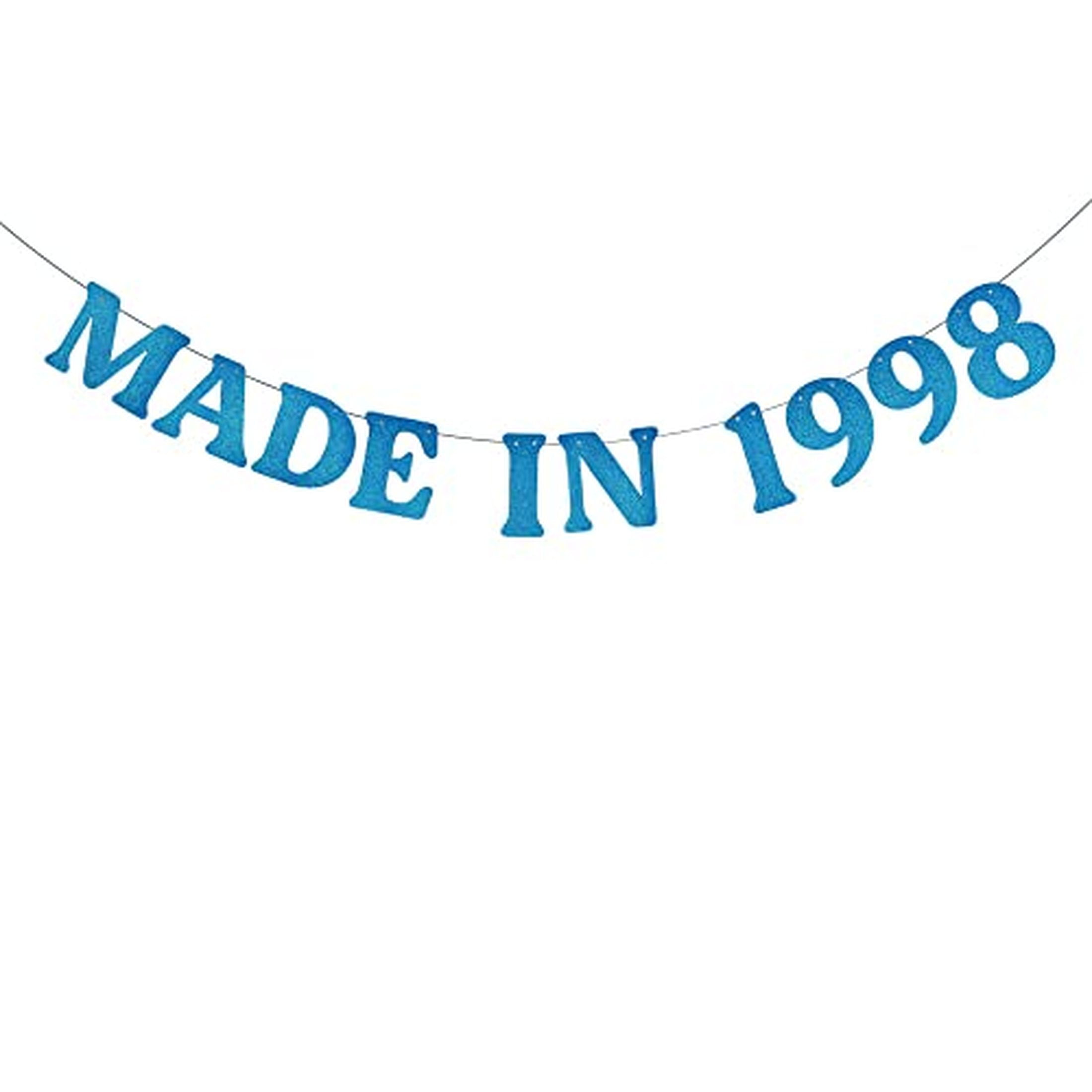 1998 Blue Glitter Birthday Banner - Pre-Strung Bunting Sign for 26th ...