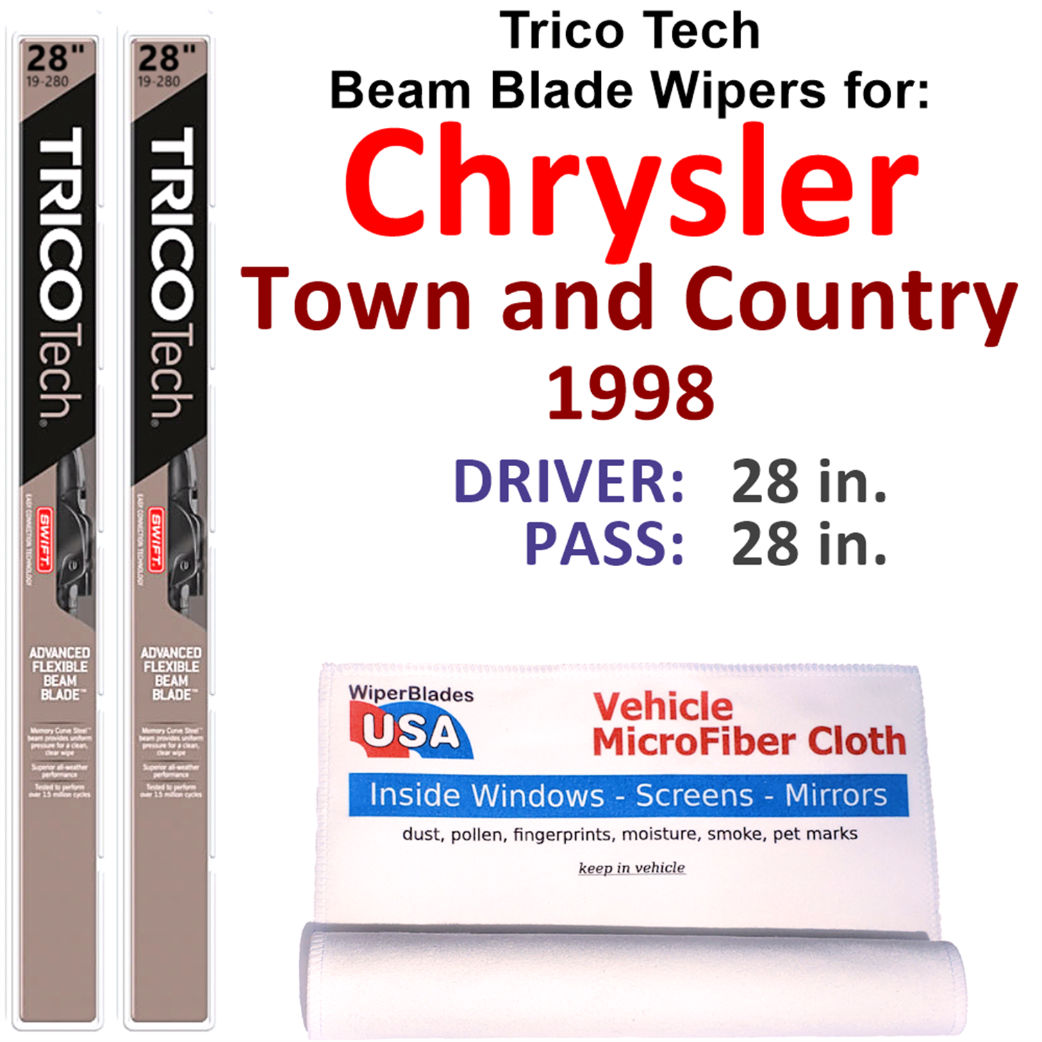 1998 Chrysler Town and Country Beam Blade Wipers (Set of 2) - Walmart.com
