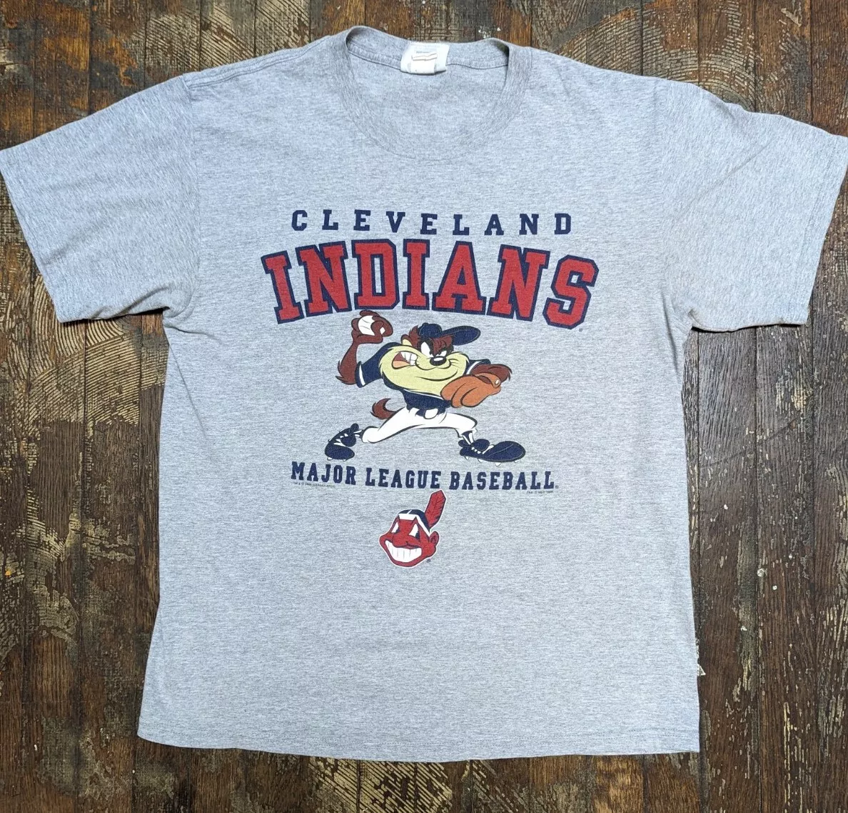 1998 Cleveland I.N.D.I.A.N.S Baseball Taz Looney Tunes Gray Tee Shirt ...