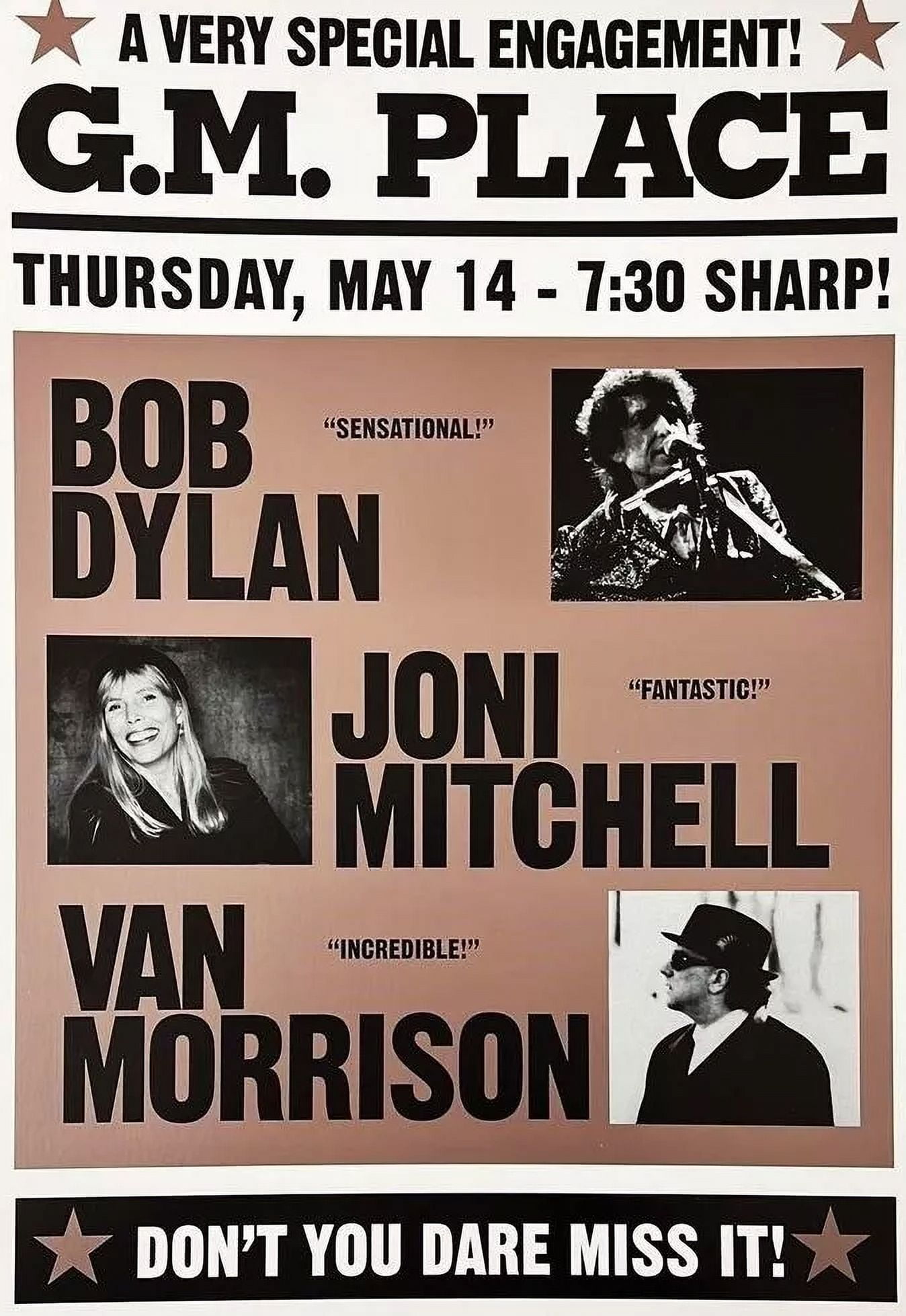 1998 JONI MITCHELL CONCERT POSTER RE -PRINT BOB DYLAN VAN MORRISON ...