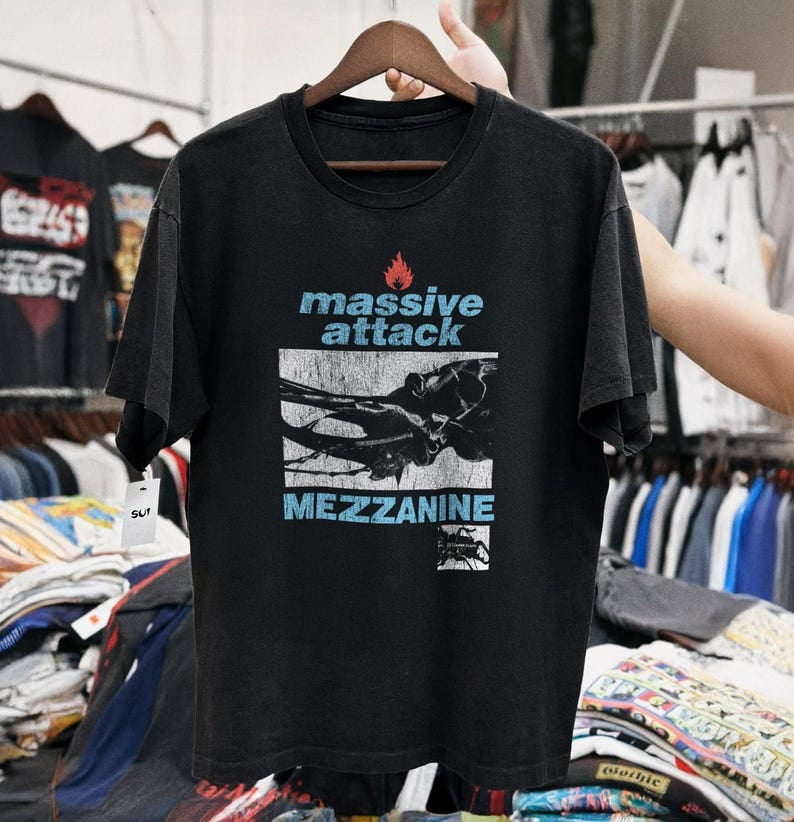 1998 Mezzanine Massive Attack Tour Reproduction Black T-Shirt - Sizes S-5XL, GrolyTee - Walmart.com
