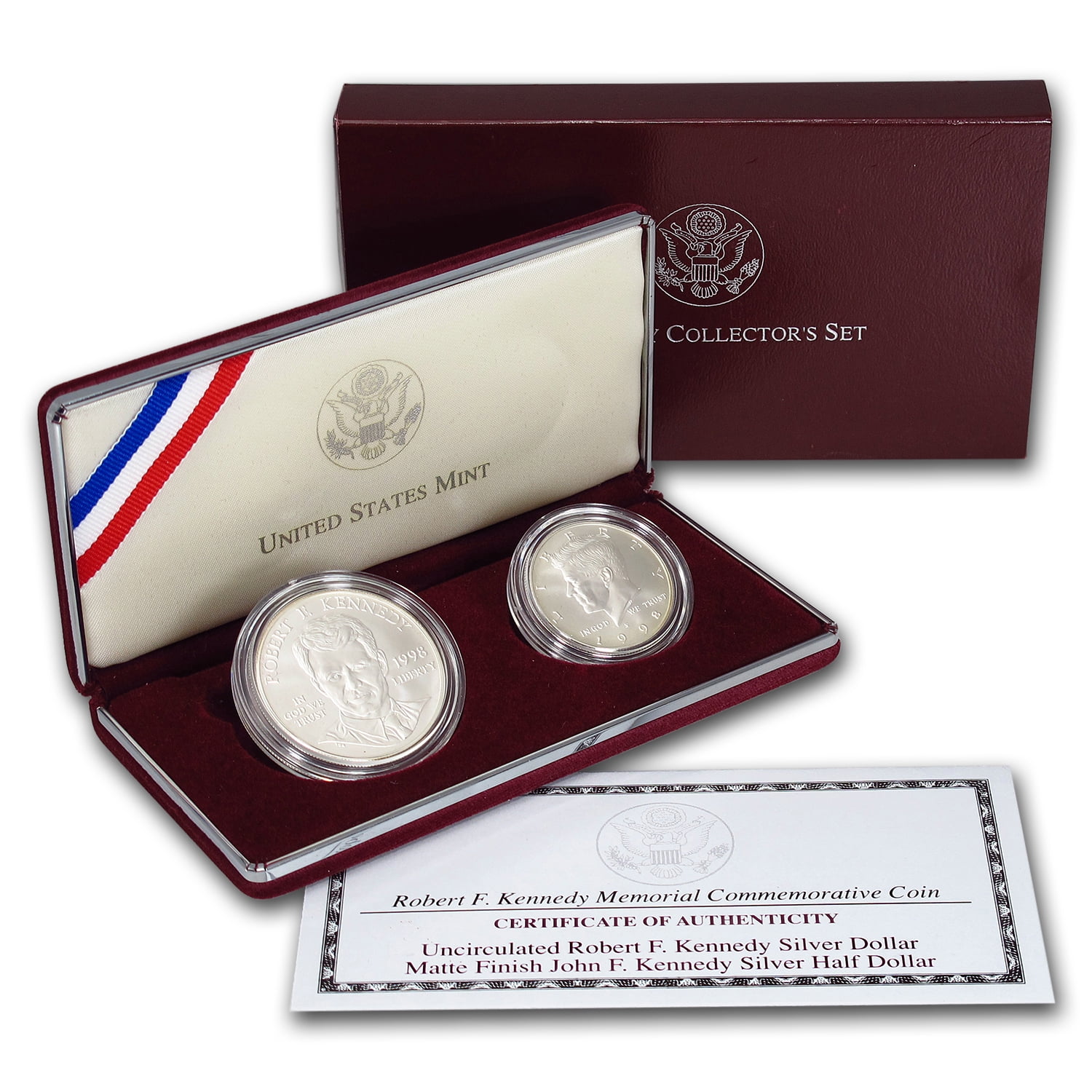 1998-S 2-Coin Robert Kennedy Set BU (w/JFK Matte Half, Box/COA ...