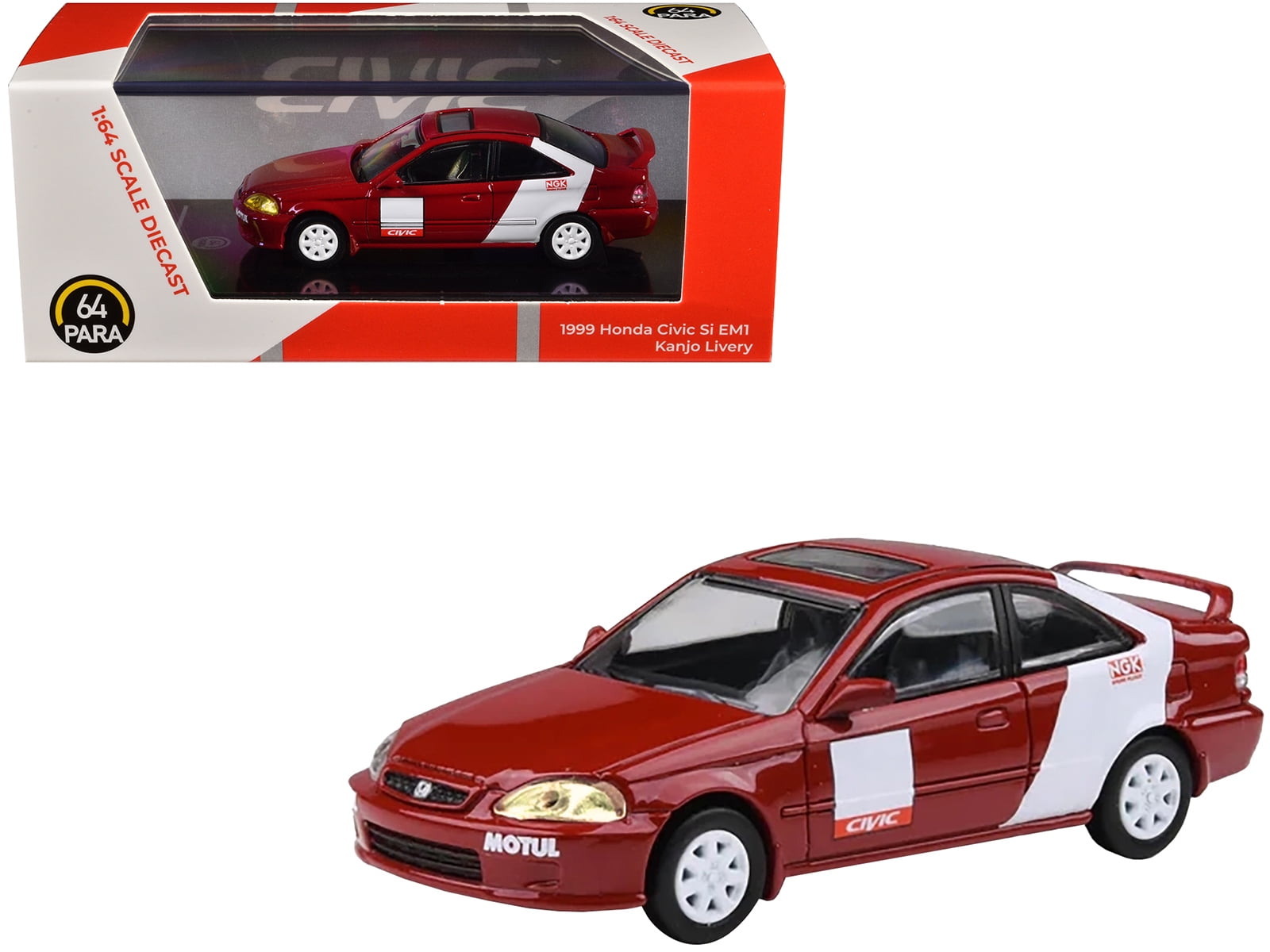 1999 Honda Civic Si EM1 "Kanjo Livery" Red with White Stripes 1/64 ...