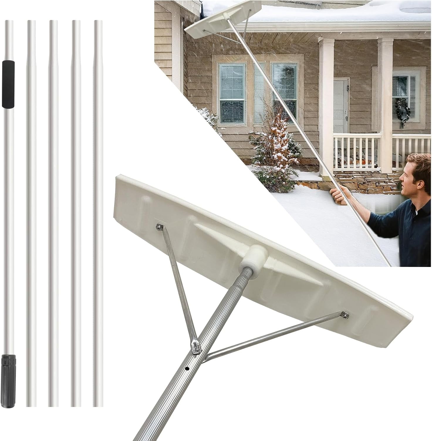 19Ft Snow Roof Rake Removal Clean Tool Ice Dams Rooftop Snow Scraper ...