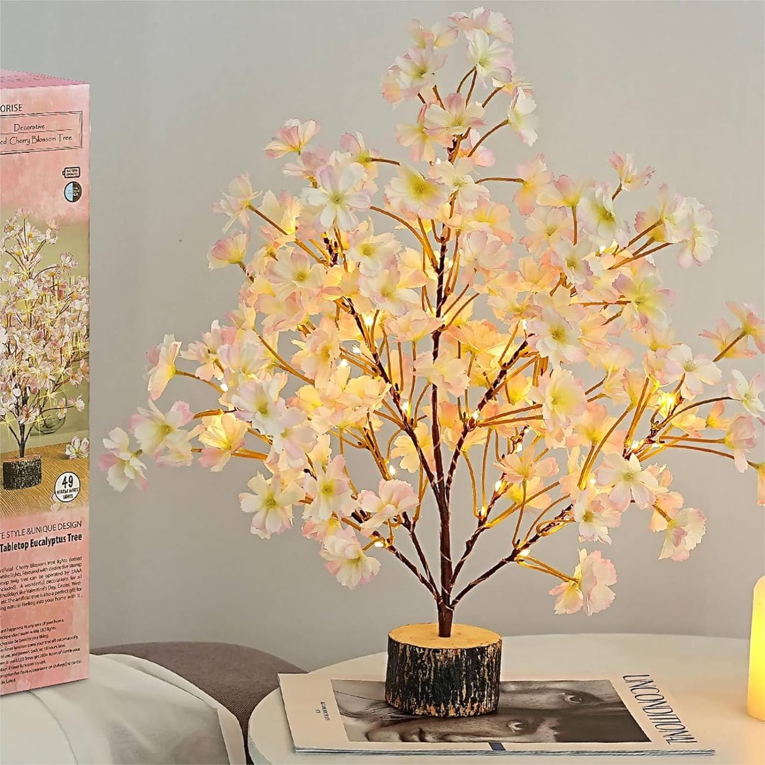 19Inch Cherry Blossom Tree Light, Lighted Artificial Tree with Pink ...