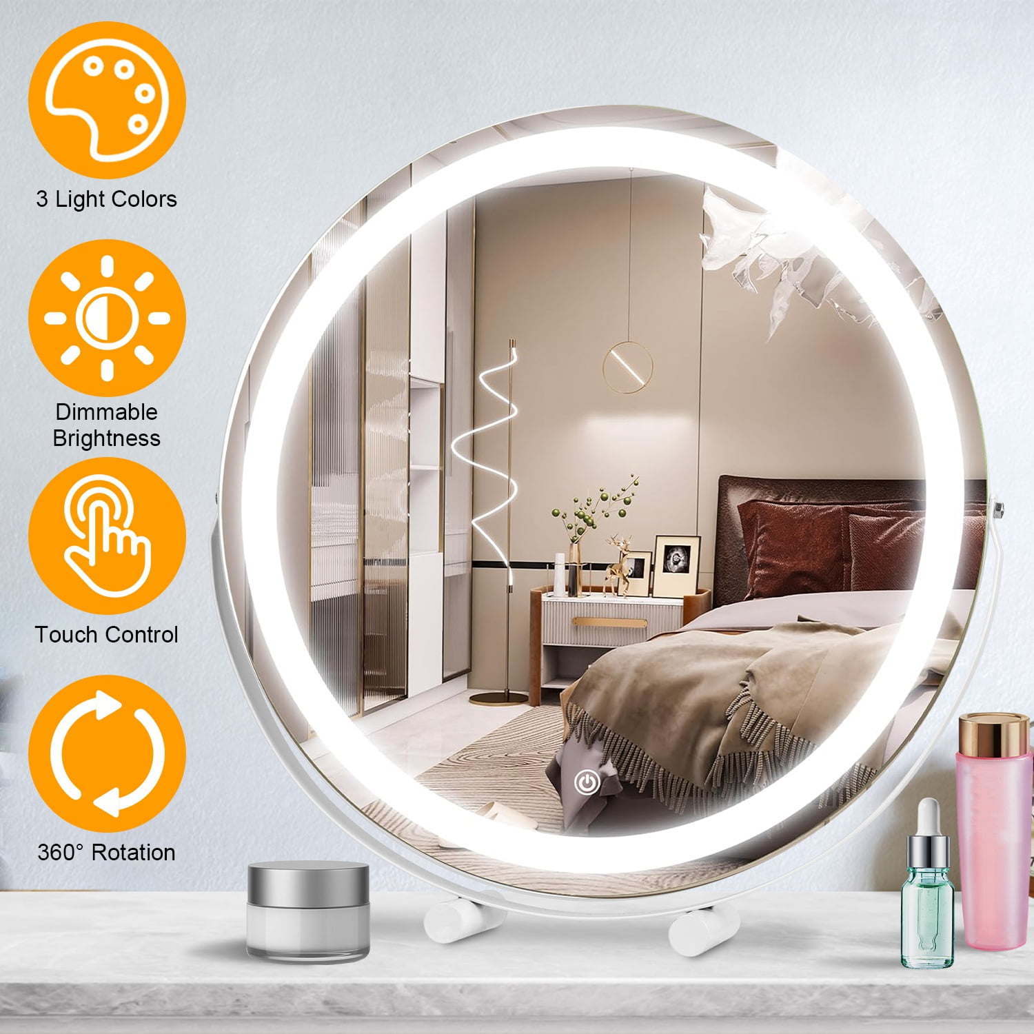 19Inch Large Round Vanity Makeup Mirror, 360° Rotation High-Definition ...