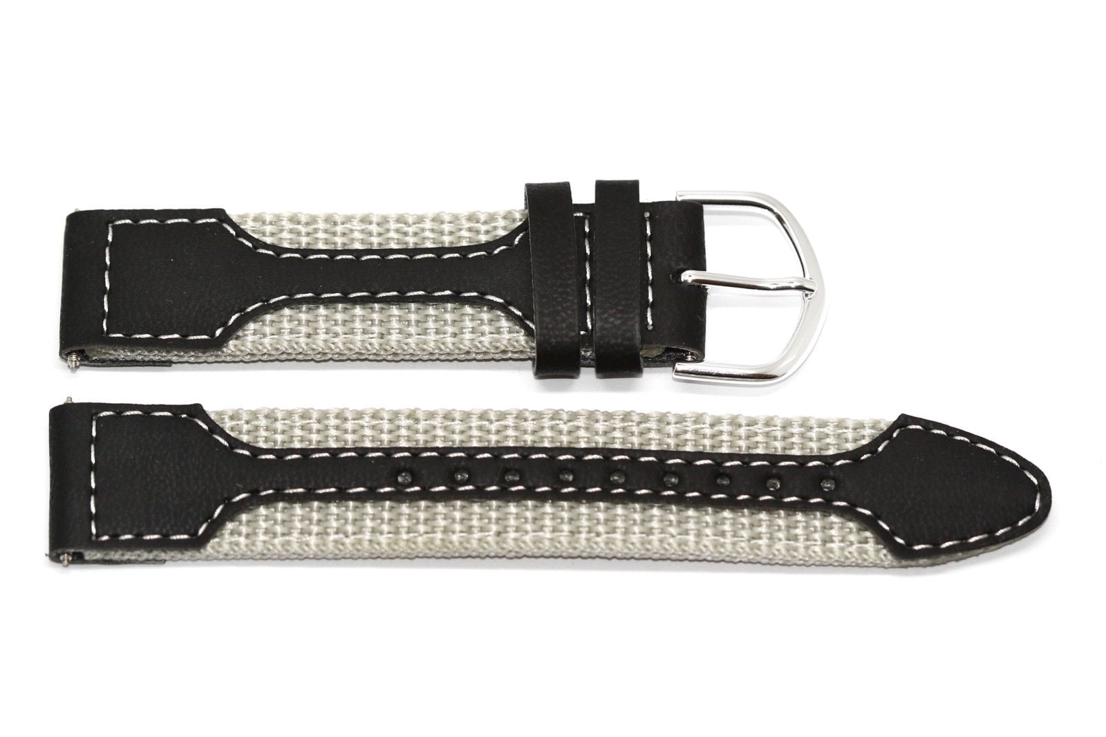 19MM BEIGE BLACK LEATHER NYLON MILITARY SPORT WATCH BAND STRAP FITS ...