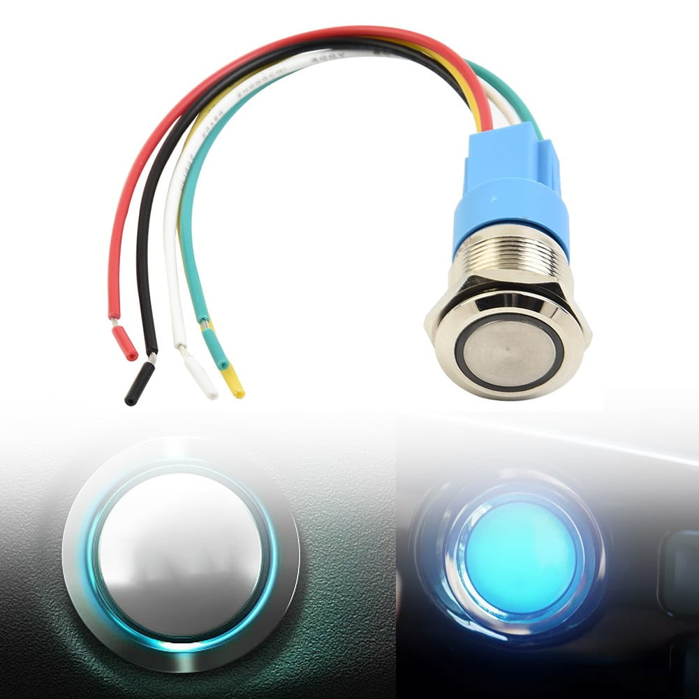 19Mm Latching Push Button Switch 12V Dc On Off Stainless Steel Led Self-Locking Yellow YIWEI ...