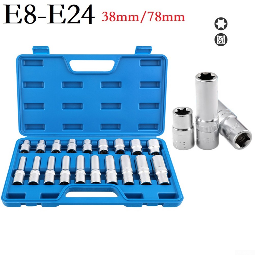 19PC 1/2inch Deep Socket Adapter Wrench Torx Star Female Bit Heads E ...