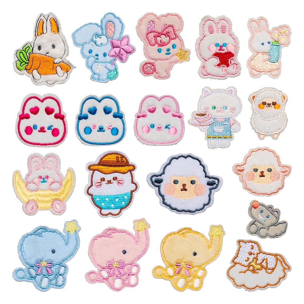 19PCS Cute Animal Cartoon Iron On Patch Set – Embroidered Bunny, Bear ...