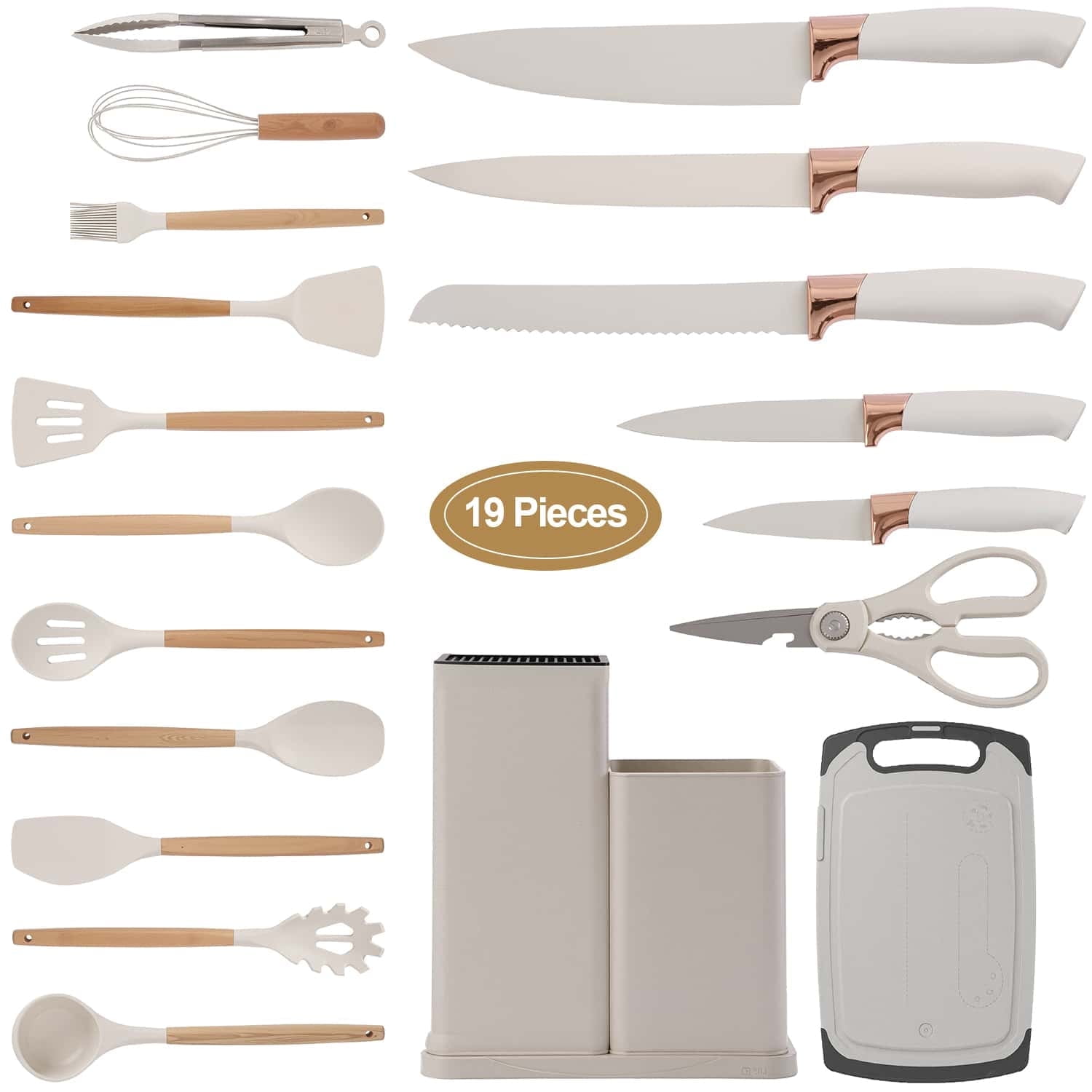 Kosbon 19PCS Kitchen Utensils Set with Knife Block Cooking Cooking ...