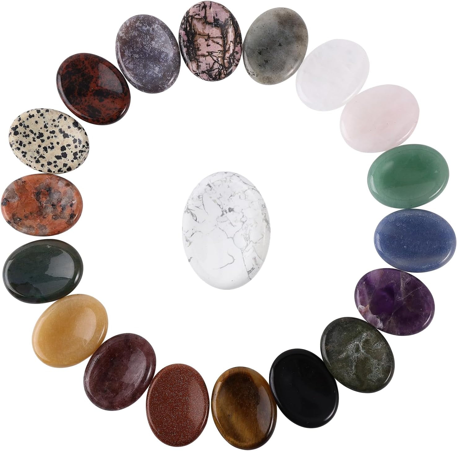 19Pcs 19Styles Thumb Stones Oval Natural Gemstone Worry Stone Crystal ...