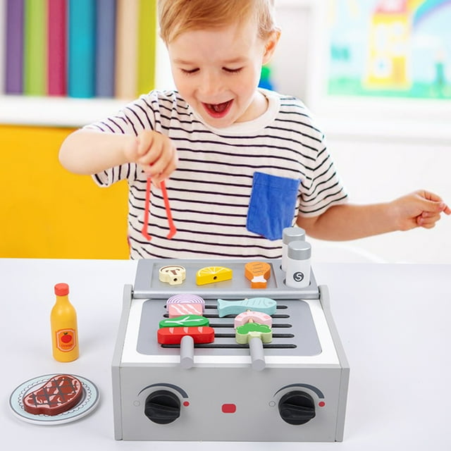 19Pcs BBQ Playset Pretend Play Food Toy Grill Set Barbeque Kitchen ...