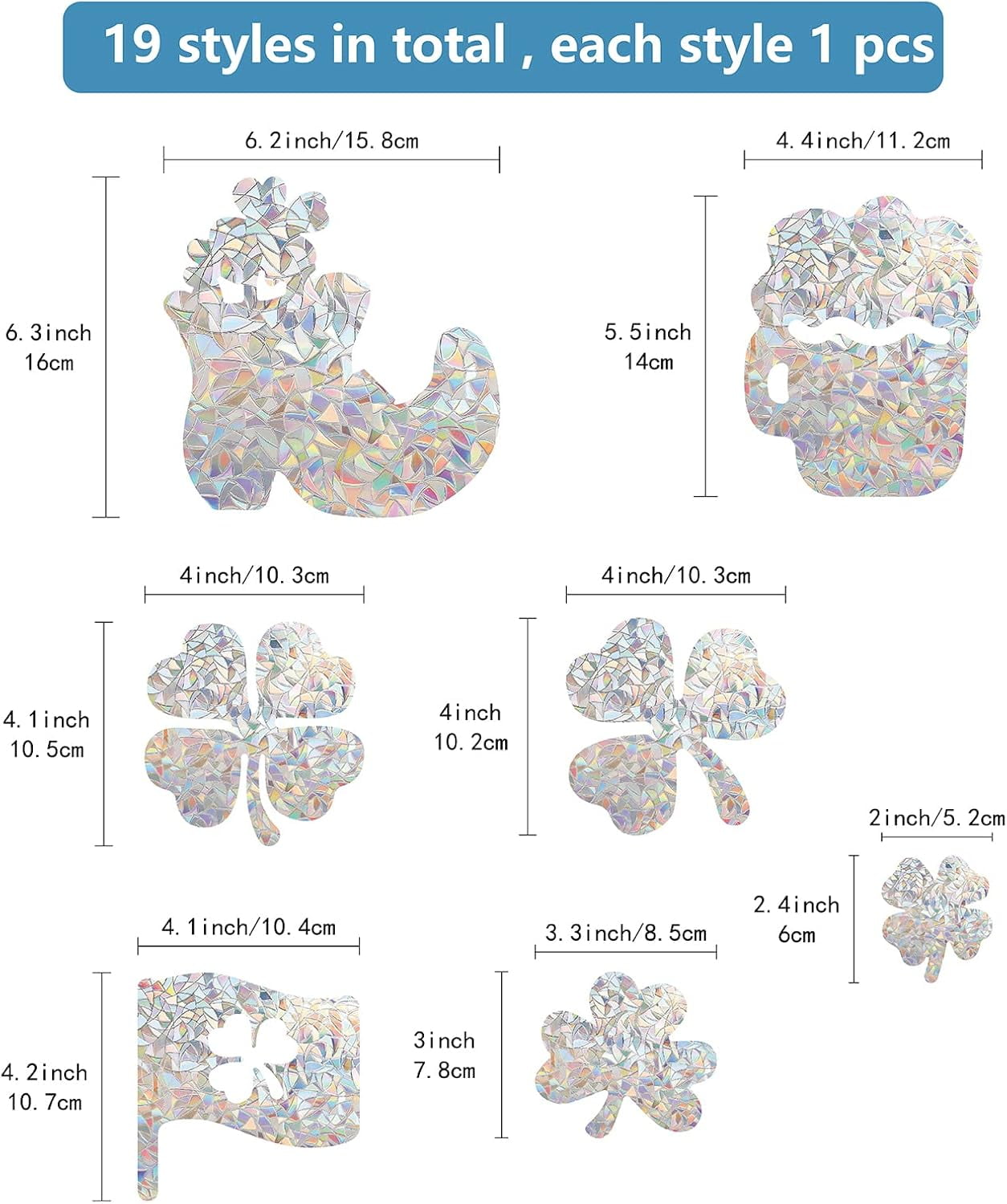 19Pcs Clover Window Clings Shamrock Rainbow Window Glass Four-Leaf ...