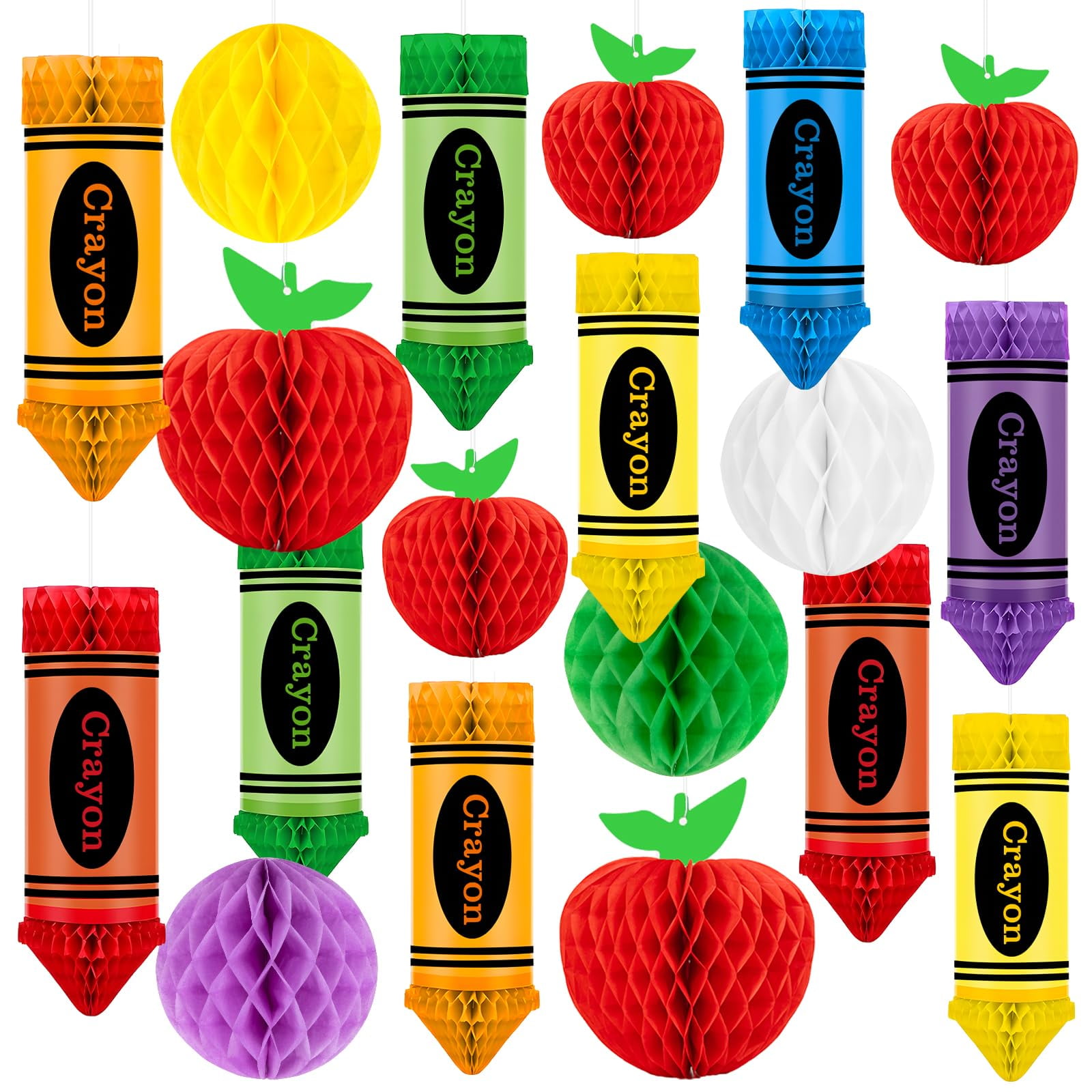19Pcs Crayon Apple-Shaped TWE5 Hanging Honeycomb Balls Welcome Back to ...