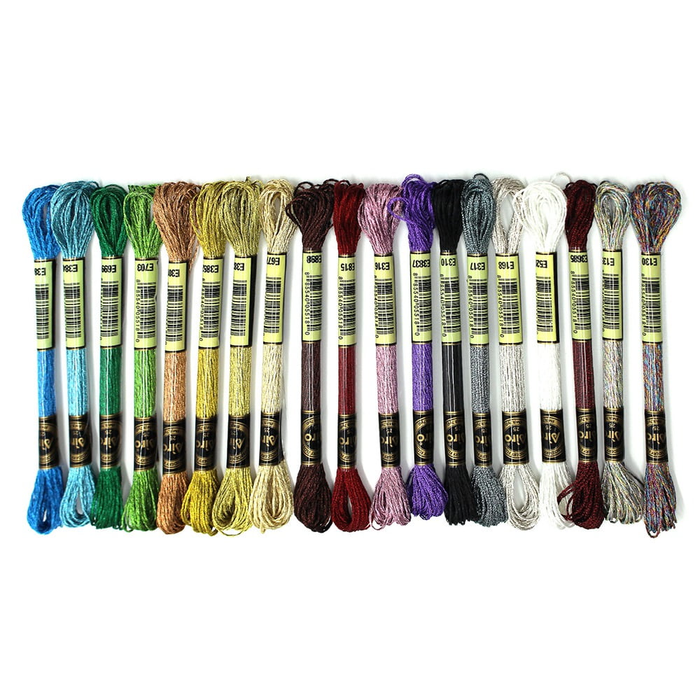 19Pcs Metallic Embroidery Skein Threads Multi-Color Floss Glitter ...