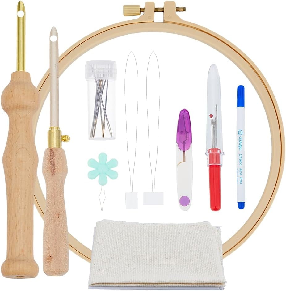 19Pcs Punch Needle Embroidery Kits Wood Handle Punch Needle with ...