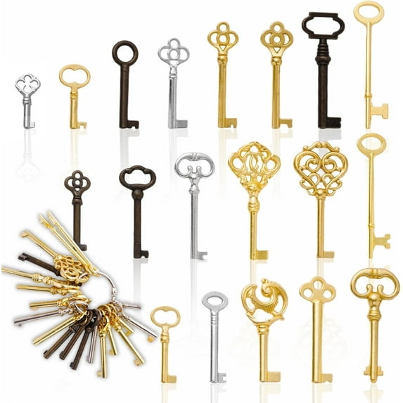 Wah Lin Parts 19-Piece Skeleton Key Set, Vintage Brass Tone, Hollow ...
