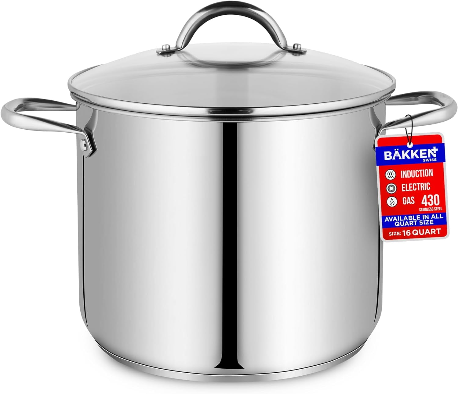 19QT Stainless Steel Stockpot w/Lid, 18/0 Durable, Even Heat Base ...