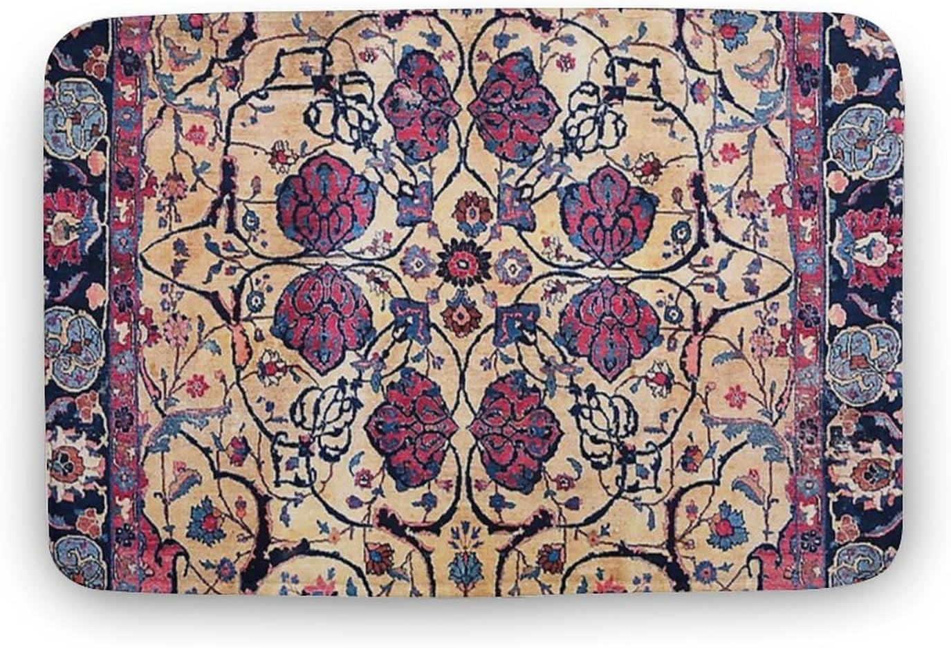 19Th Century Blue Pink Persian Carpet Print Shower Mat Bathtub Rounded ...