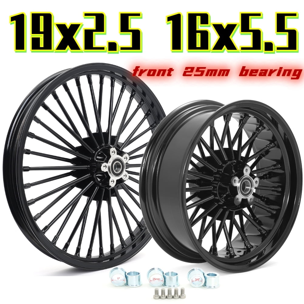 19X2.5 16x5.5 Fat Spoke Wheels Rims Set for Harley Choppers Dyna FXDB ...