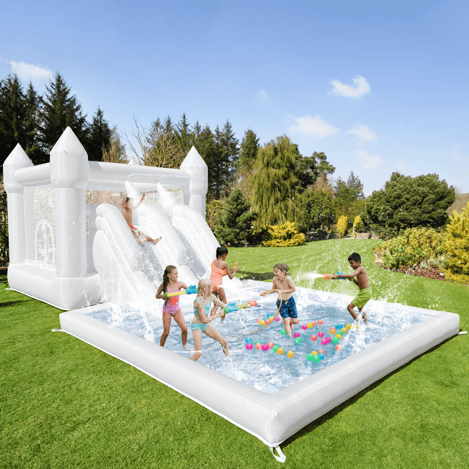 Connsann 19ft Inflatable Slide and Bouncer with Double Slide, Ball Pool ...