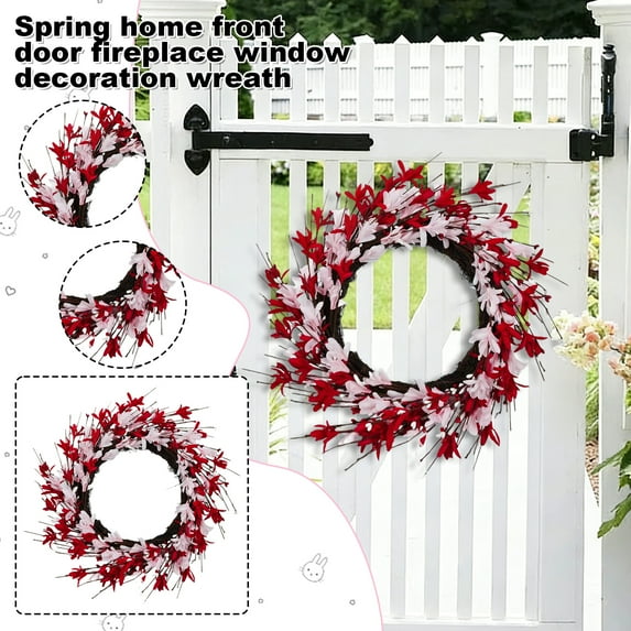 19in Wreath Artificial Pink Forsythia Wreath Spring Summer Fake Foam ...