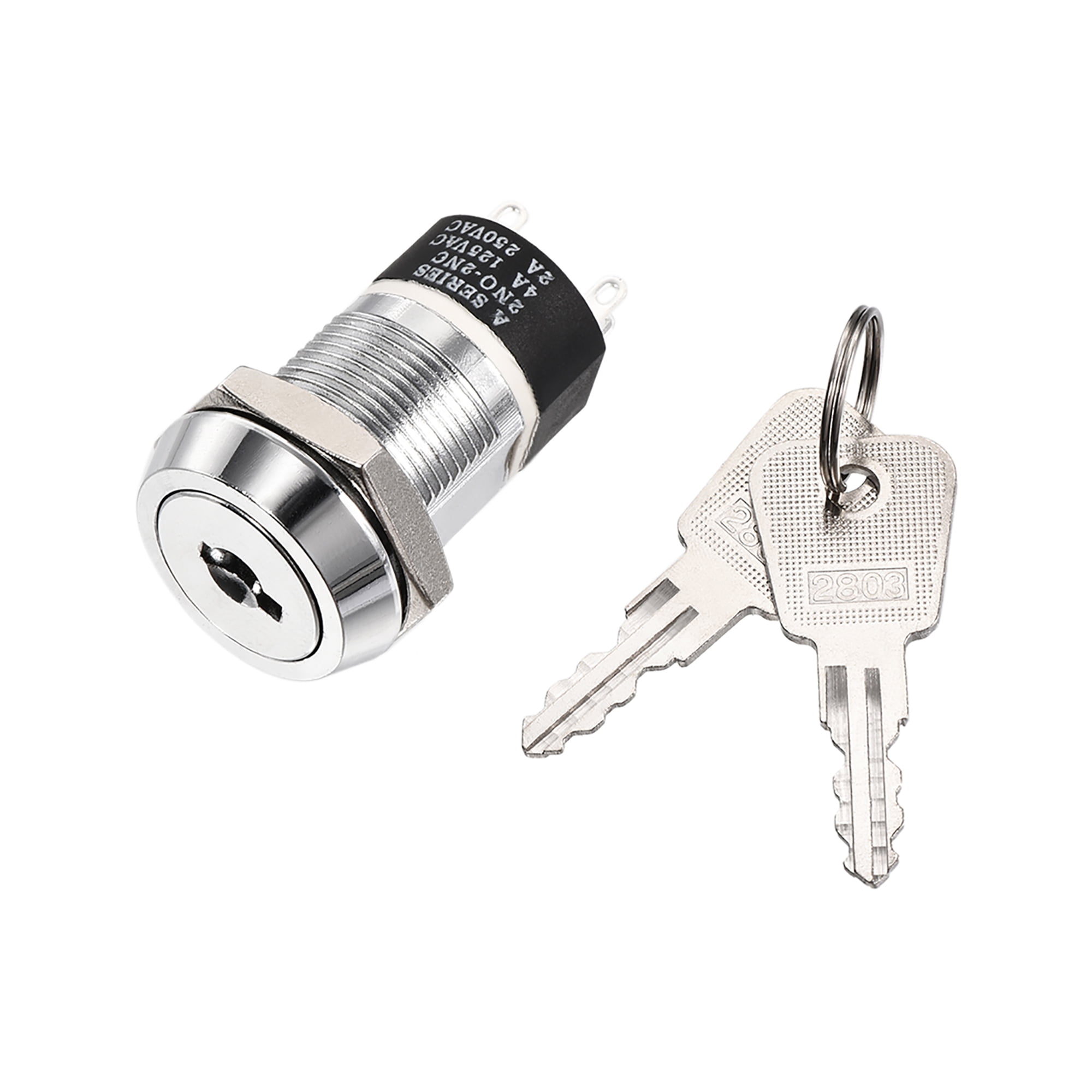 19mm 2 Positions Key Locking Push Button Switch With 2 Keys 2NC-2NO ...