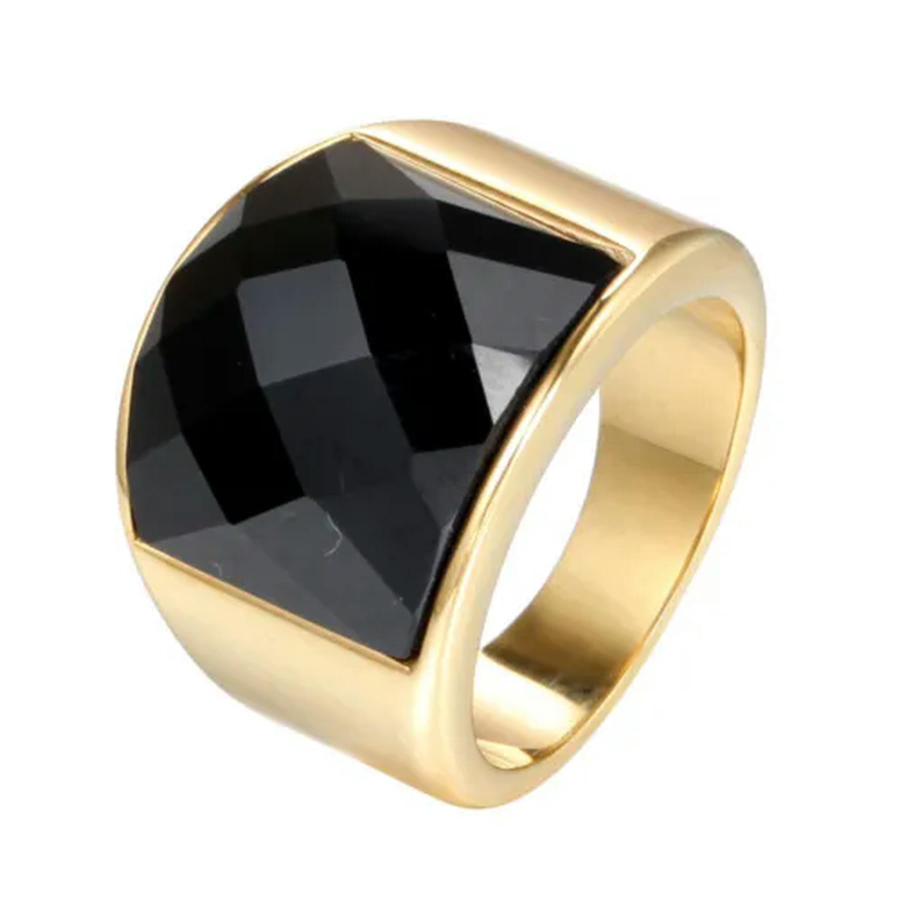 19mm Crystal Mens 18K Gold Plating Band Engagement Titanium Steel Ring ...